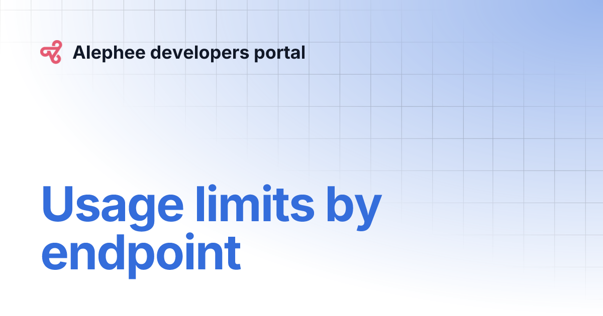 Usage limits by endpoint | Alephee developers portal